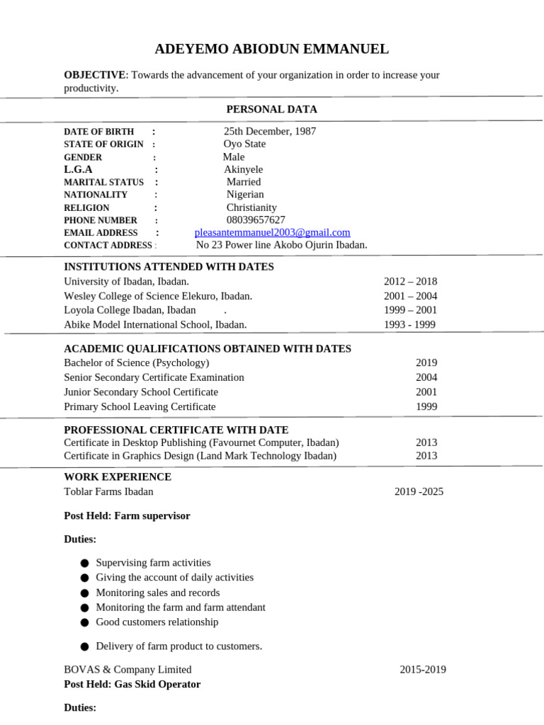 Resume of Adeyemo Abiodun Emmanuel | PDF