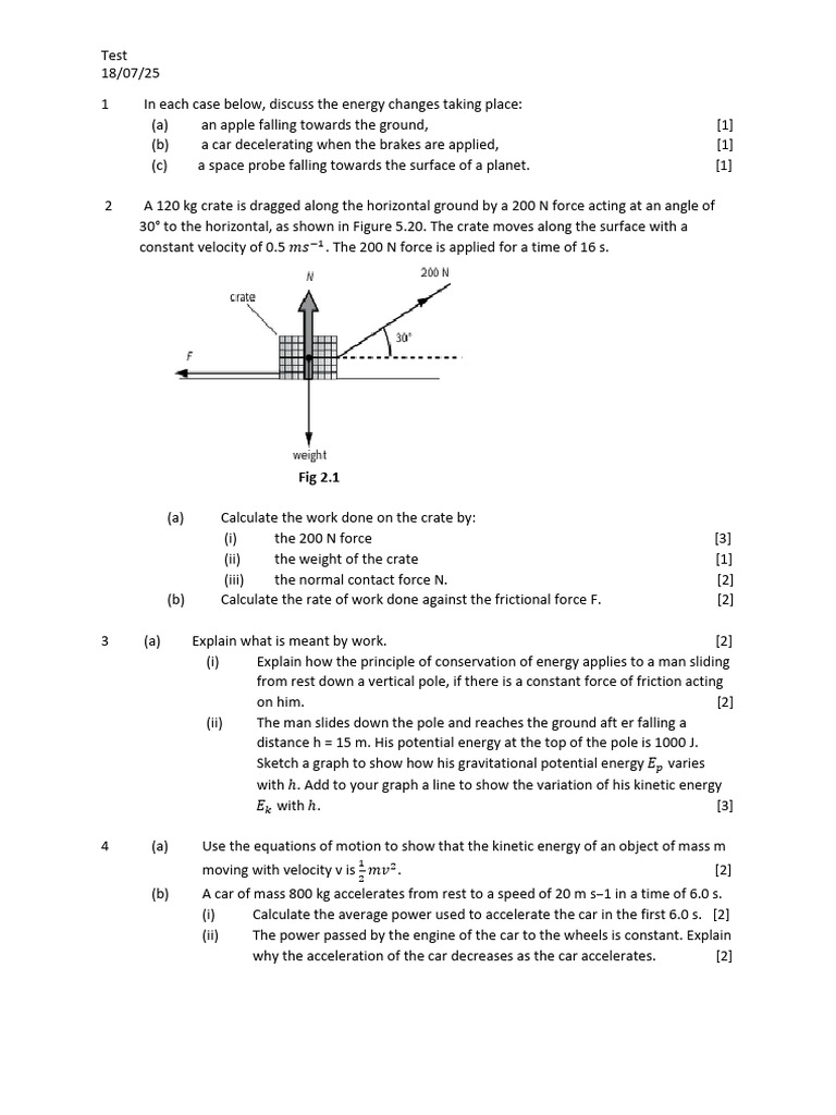 A Level Physics Exam Type Questions | PDF | Potential Energy | Force