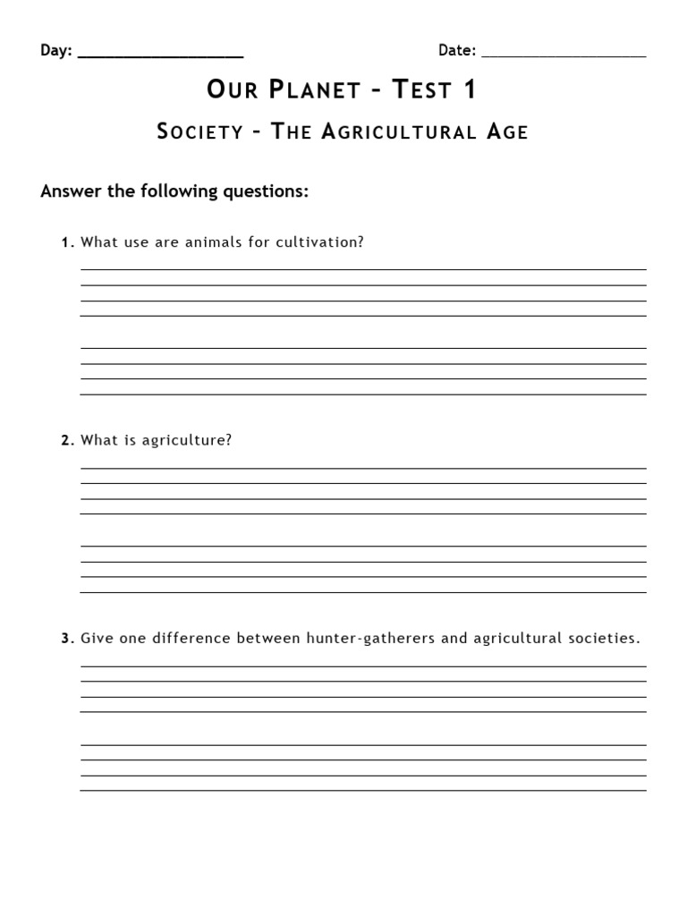Society - The Agricultural Age - Test 1 | PDF