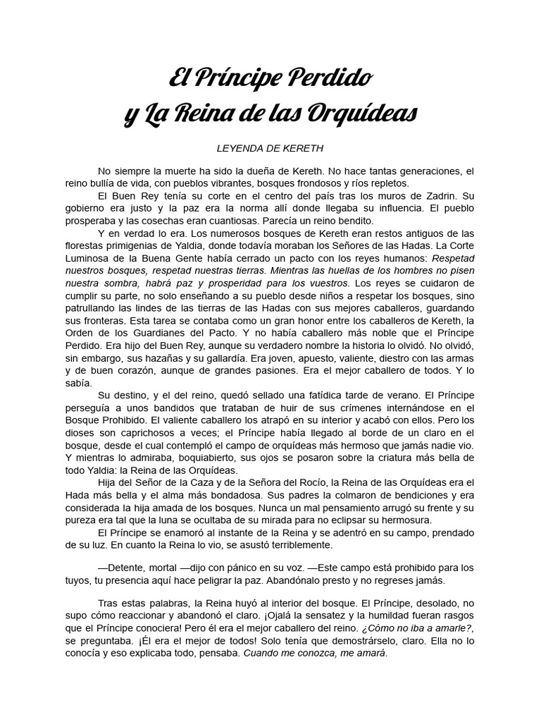 El Príncipe Perdido y La Reina de Las Orquídeas Leyenda de Kereth | PDF