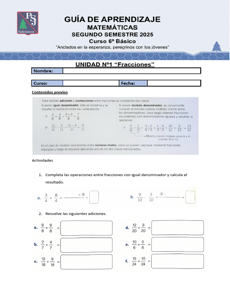 Gui-A de Suma de Fracciones.docx | PDF