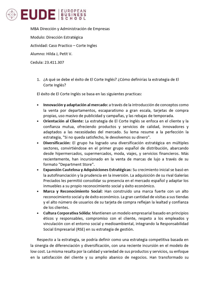 Caso Practico Corte Ingles - Alumna Hilda Petit | PDF | Responsabilidad social corporativa ...
