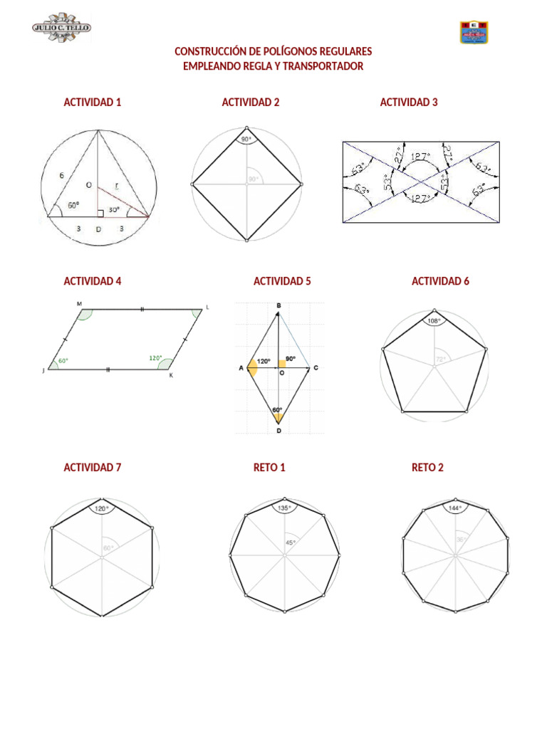 Ficha Construccion de Poligonos Con Regla y Trasnportador 1ro Sec | PDF