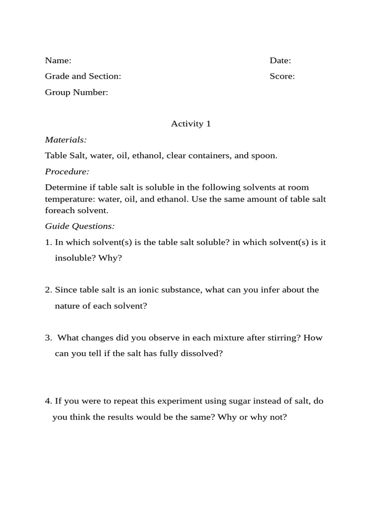 Solubility of Table Salt in Solvents | PDF
