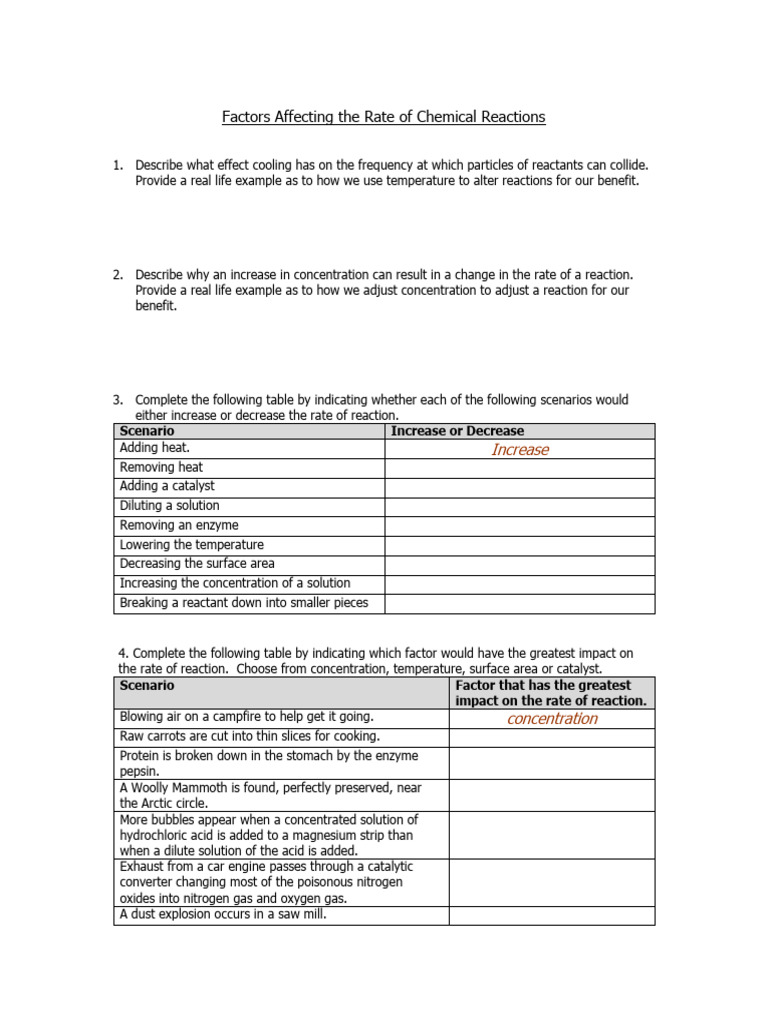 Factors Influencing Reaction Rates | PDF | Chemical Reactions ...