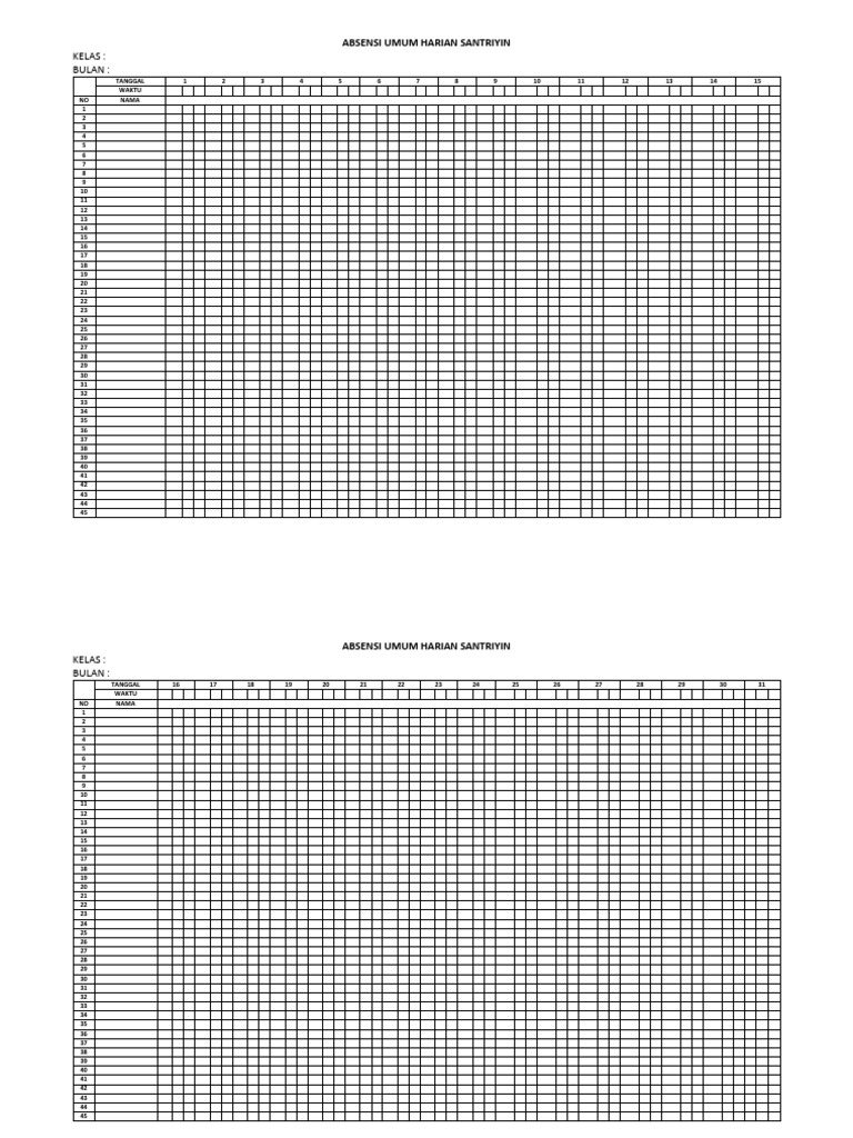 Absensi Harian Santriyin Kelas | PDF