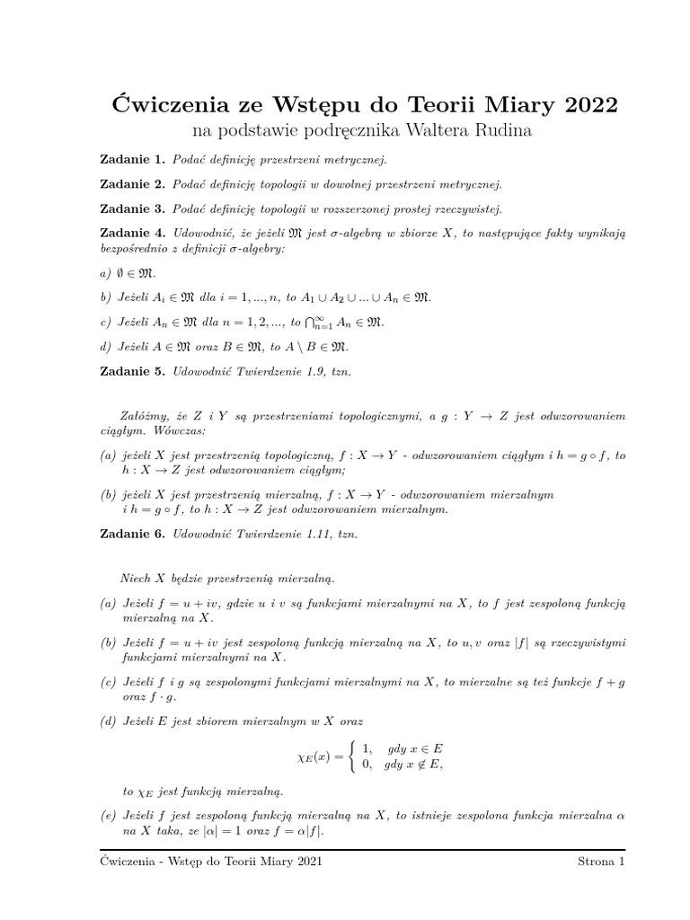 Teoria Miary Lista 1 | PDF