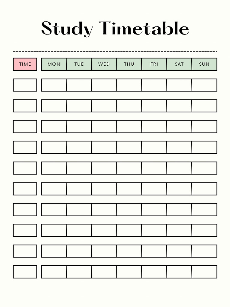 Minimal Study Timetable Planner | PDF