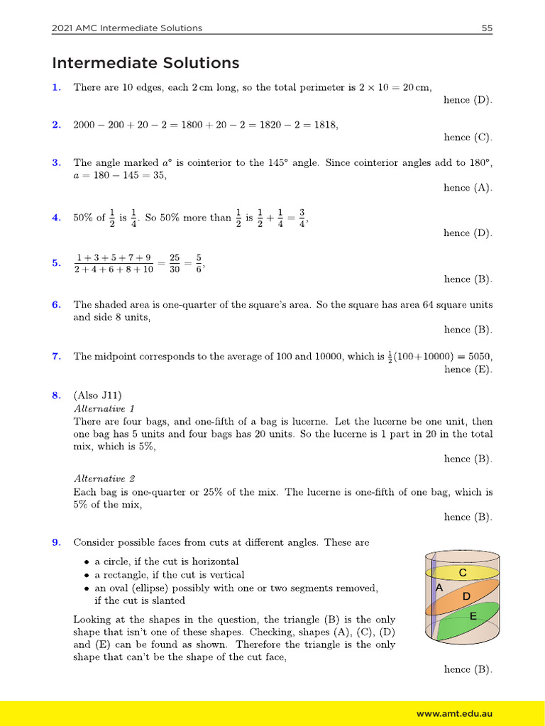 2021 Intermediate Division Solutions | PDF