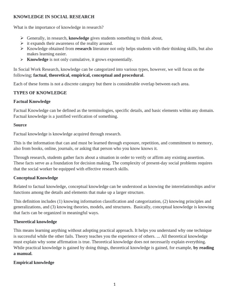 Types of Knowledge in Social Research | PDF | Knowledge | Empirical ...