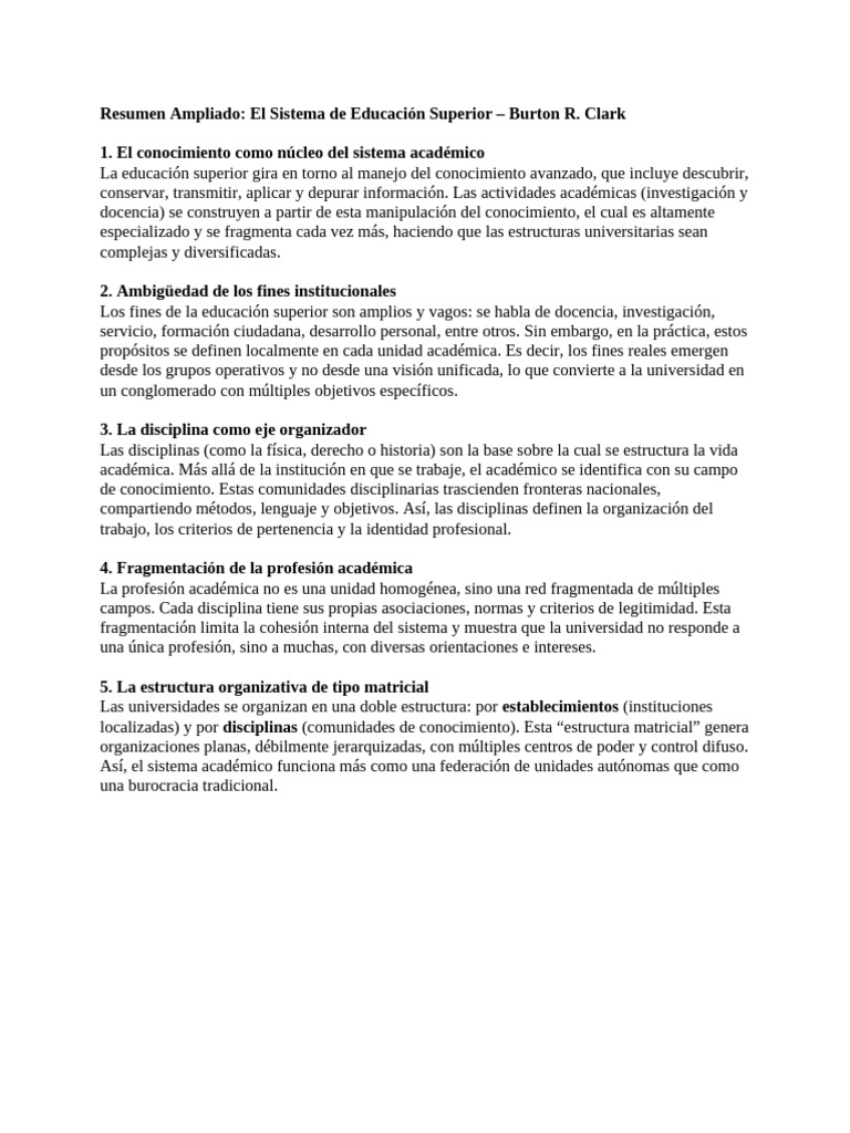 El Sistema de Educación Superior según Burton R. Clark | PDF