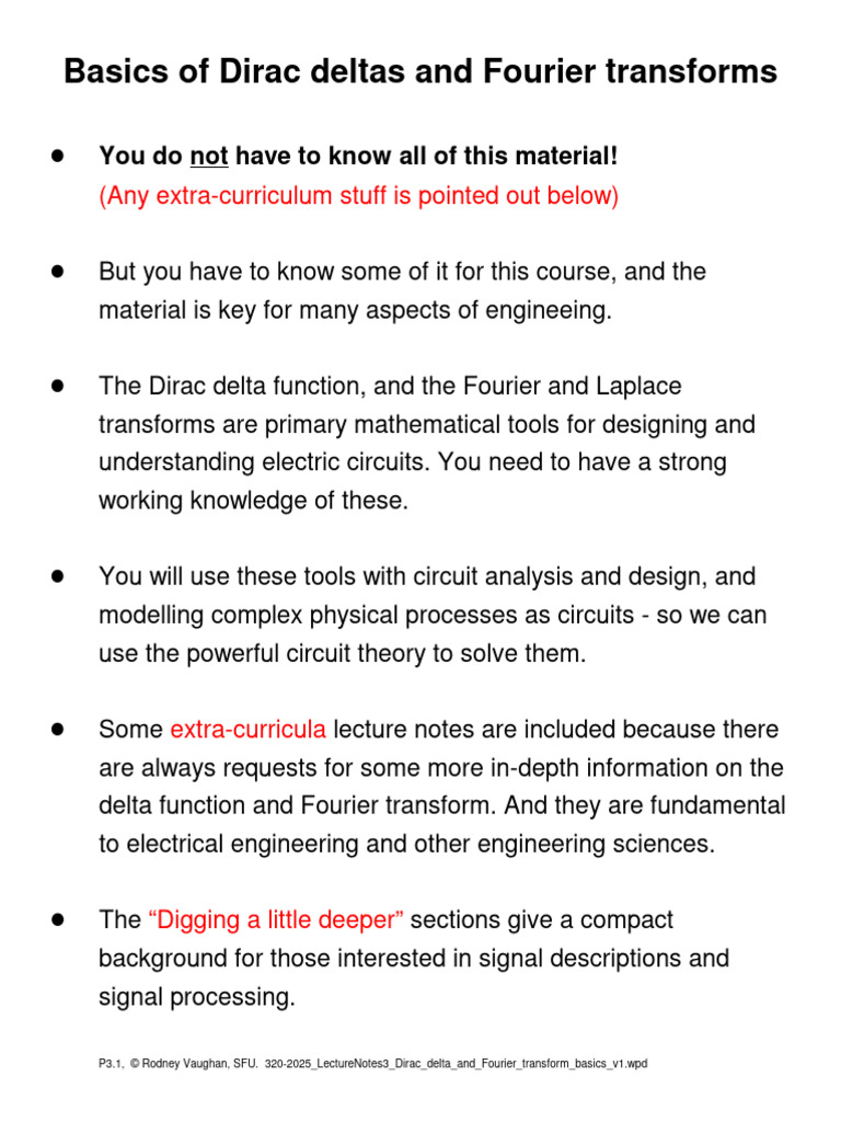 Dirac Delta and Fourier Transform Basics | PDF | Spectral Density ...
