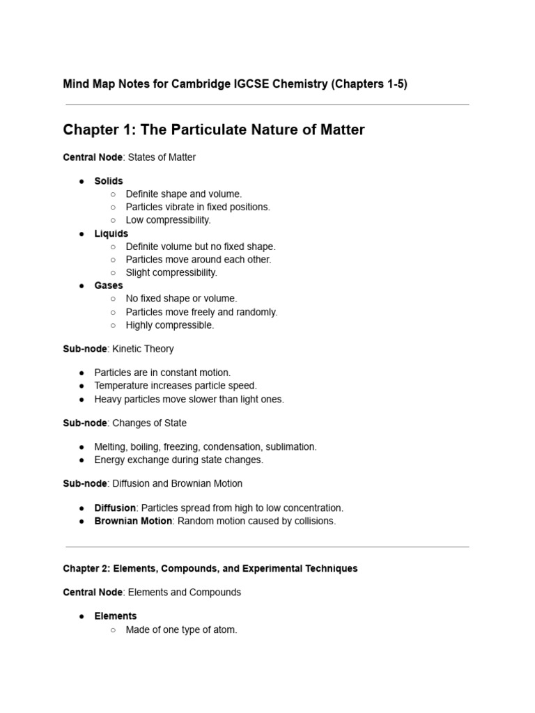 Mind Map Notes for Cambridge IGCSE Chemistry (Chapters 1-5) | PDF | Ion ...