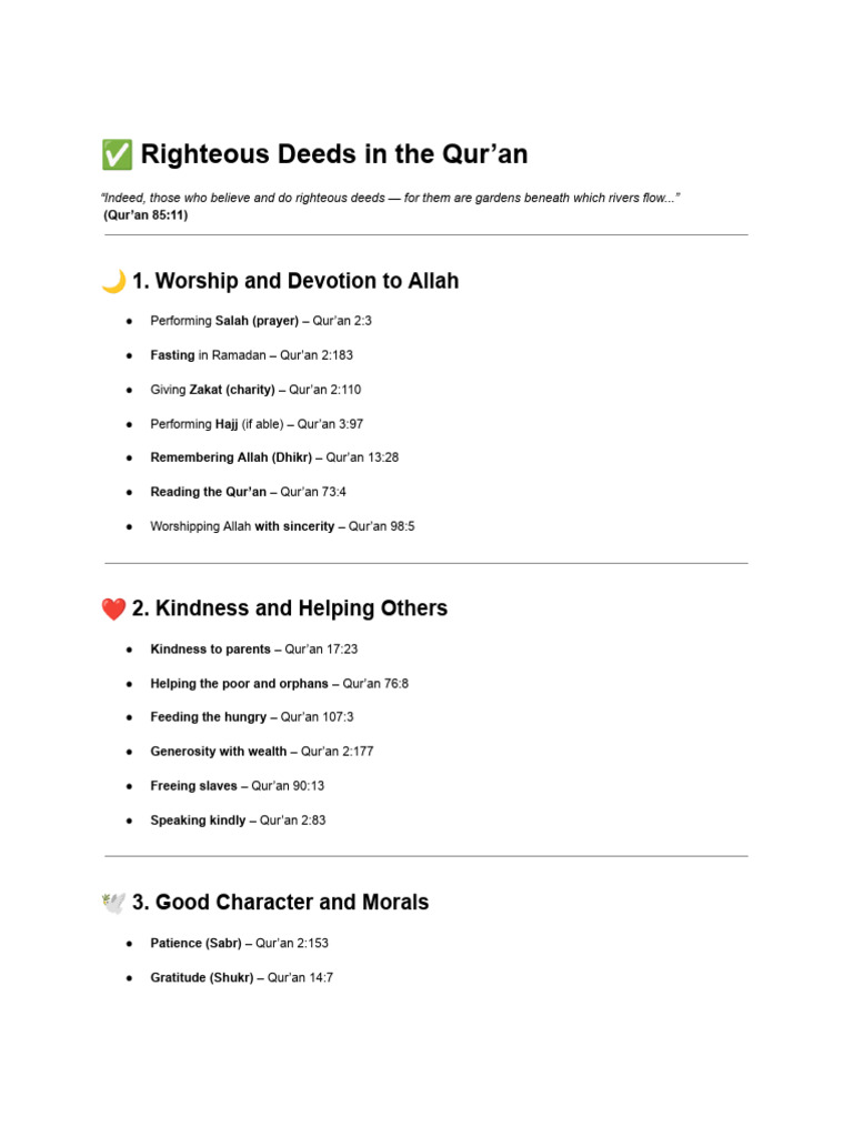 Righteous Deeds in The Qur'an | PDF