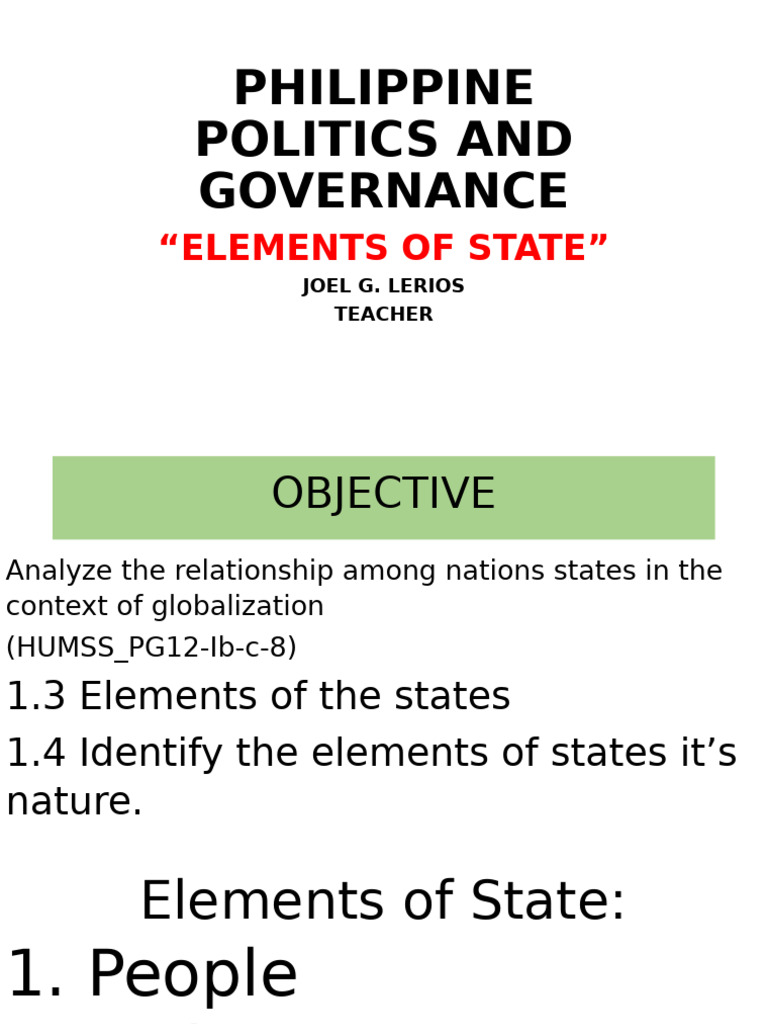 Elements of State Lesson in PPG 053236 | PDF