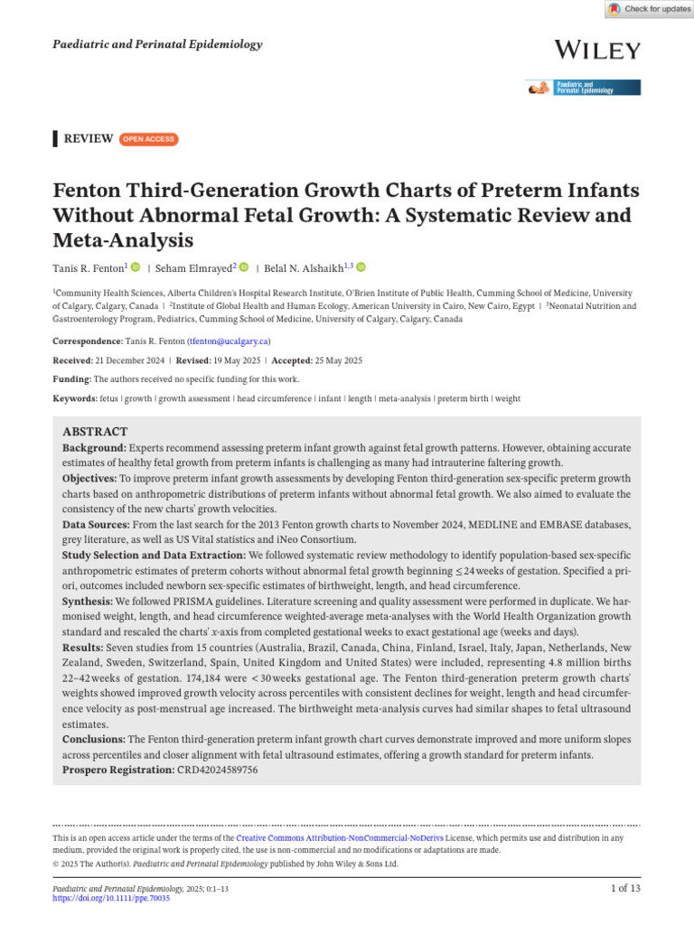 Paediatric Perinatal Epid - 2025 - Fenton - Fenton Third Generation ...
