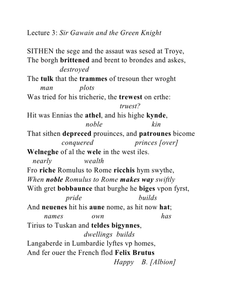Lecture 3 - Gawain & Green Knight | PDF | Green Knight
