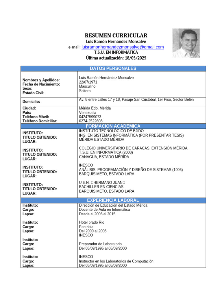 CURRICULO Luis Hernandez Respaldo | PDF | Informática | Internet