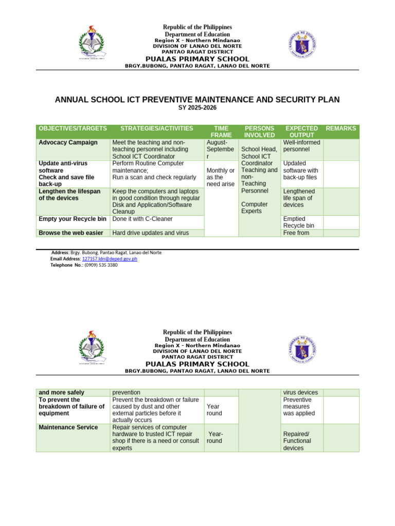 ICT Maintenance Plan for Pualas Primary School | PDF | Computer Virus ...