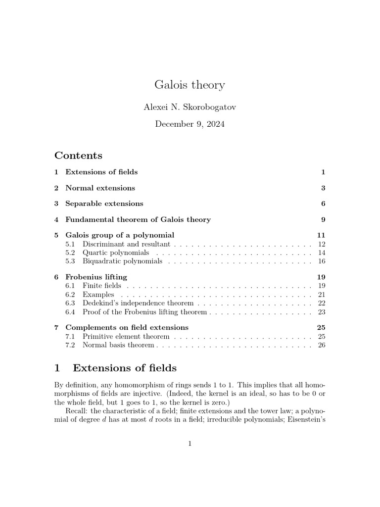 Galois Theory - Notes | PDF | Field (Mathematics) | Mathematical Concepts