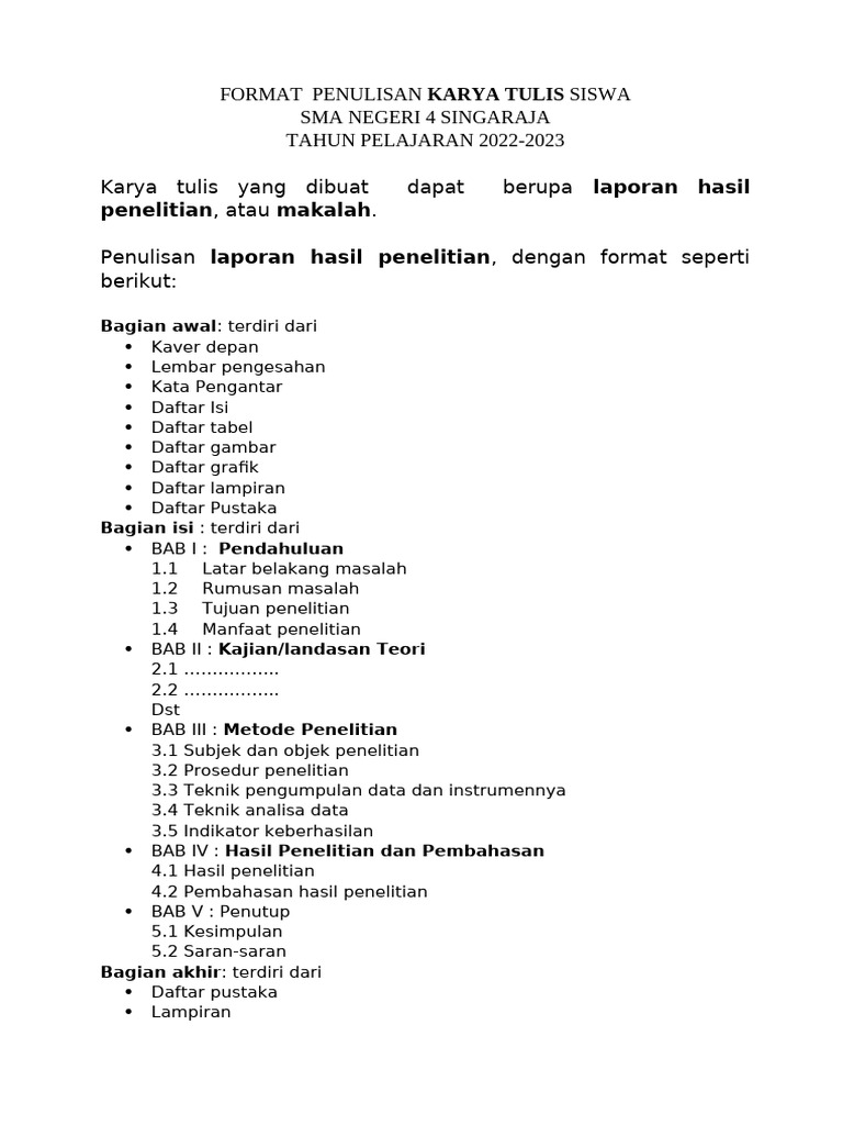 Format Penulisan Karya Tulis Siswa | PDF
