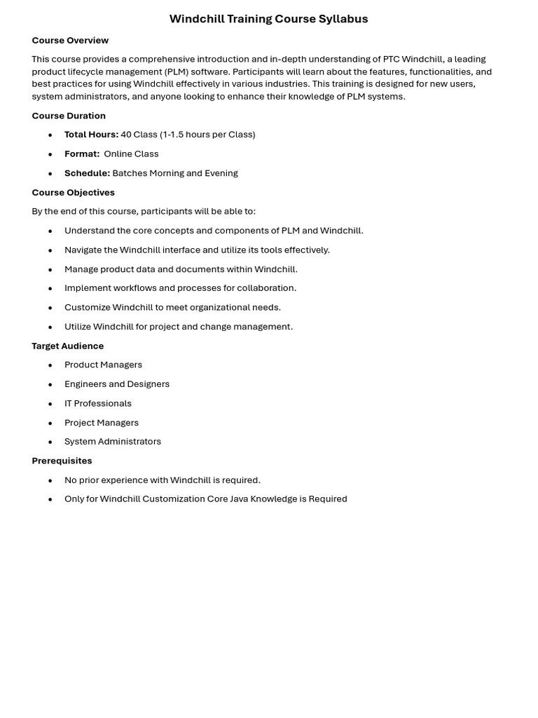 Windchill Training Catelog | PDF | Product Lifecycle | Computing