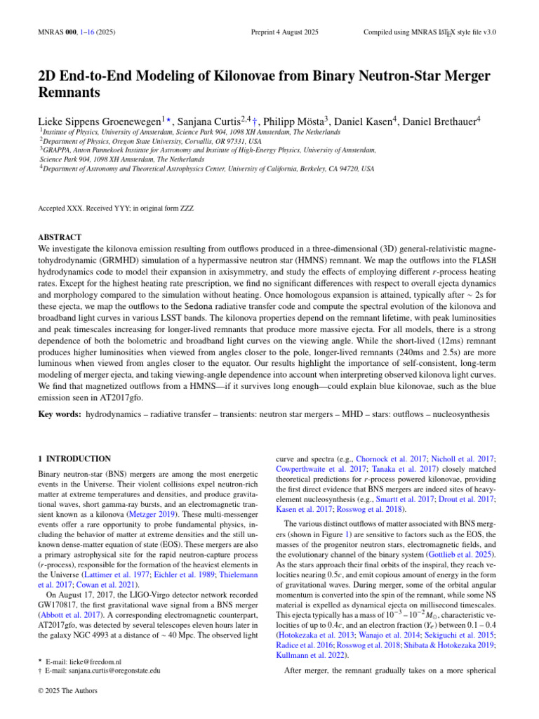 2D End-to-End Modeling of Kilonovae From Binary Neutron-Star Merger ...