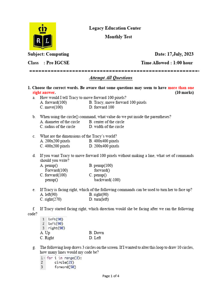 Tracy's Computing Monthly Test | PDF