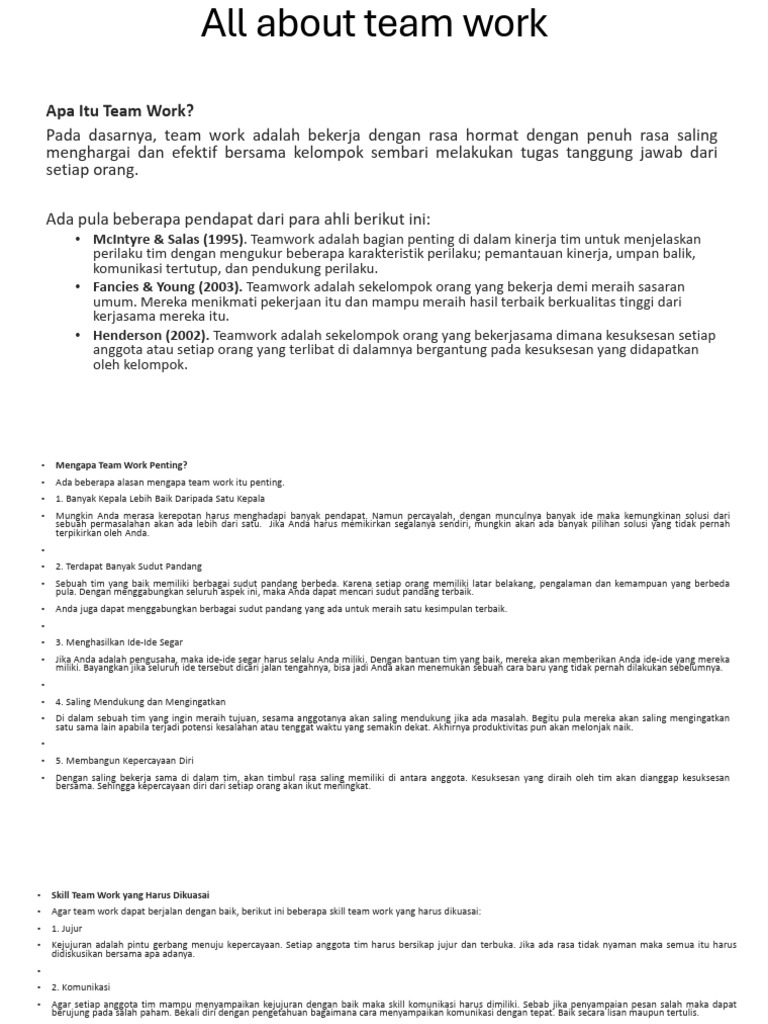 Pentingnya Team Work dan Skillnya | PDF