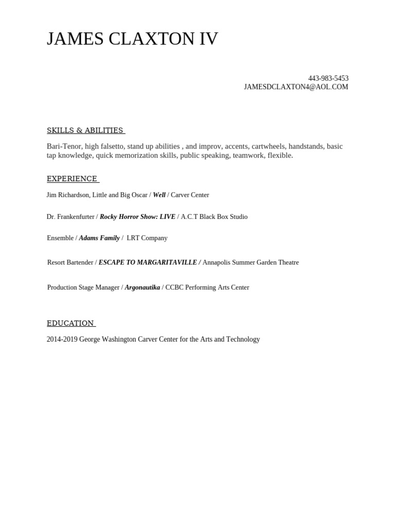 James Claxton IV Acting Resume | PDF