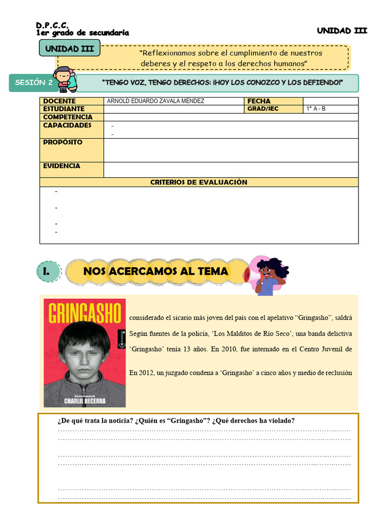 1° DPCC - Actv.02-Und.3 2025 | PDF | Derechos de los niños | Convenio europeo de derechos humanos