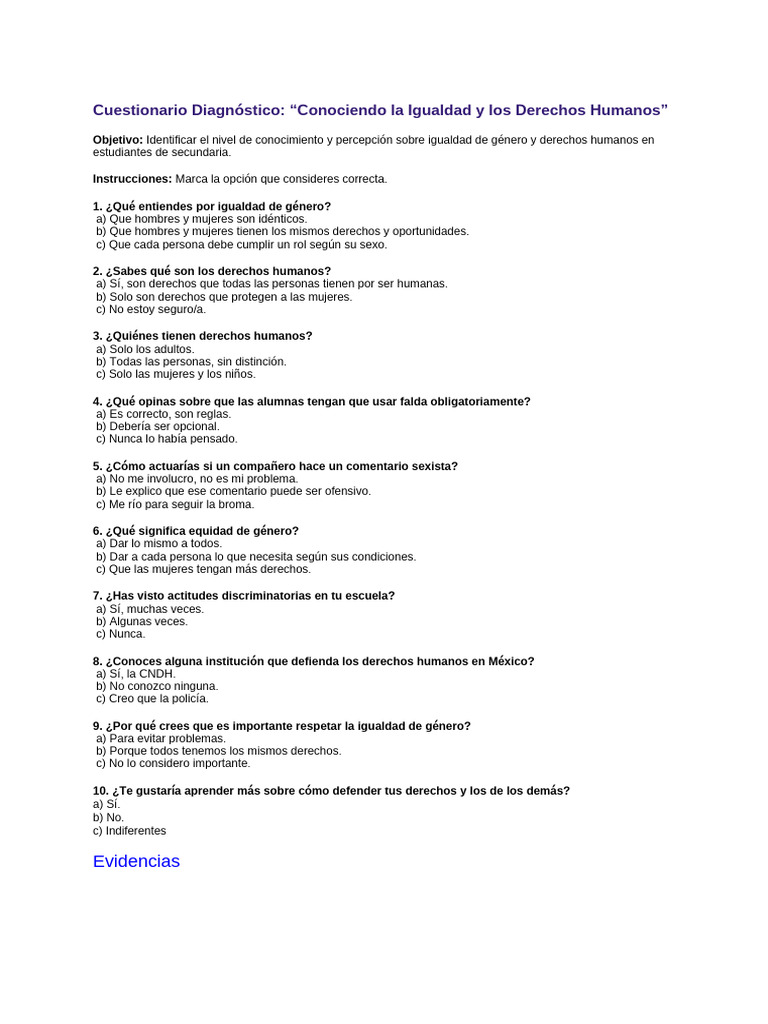 Cuestionario Diagnóstico | PDF