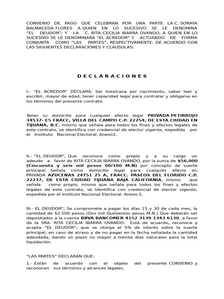 Convenio de Pago: Deuda de $56,000 | PDF | Pagos | Justicia