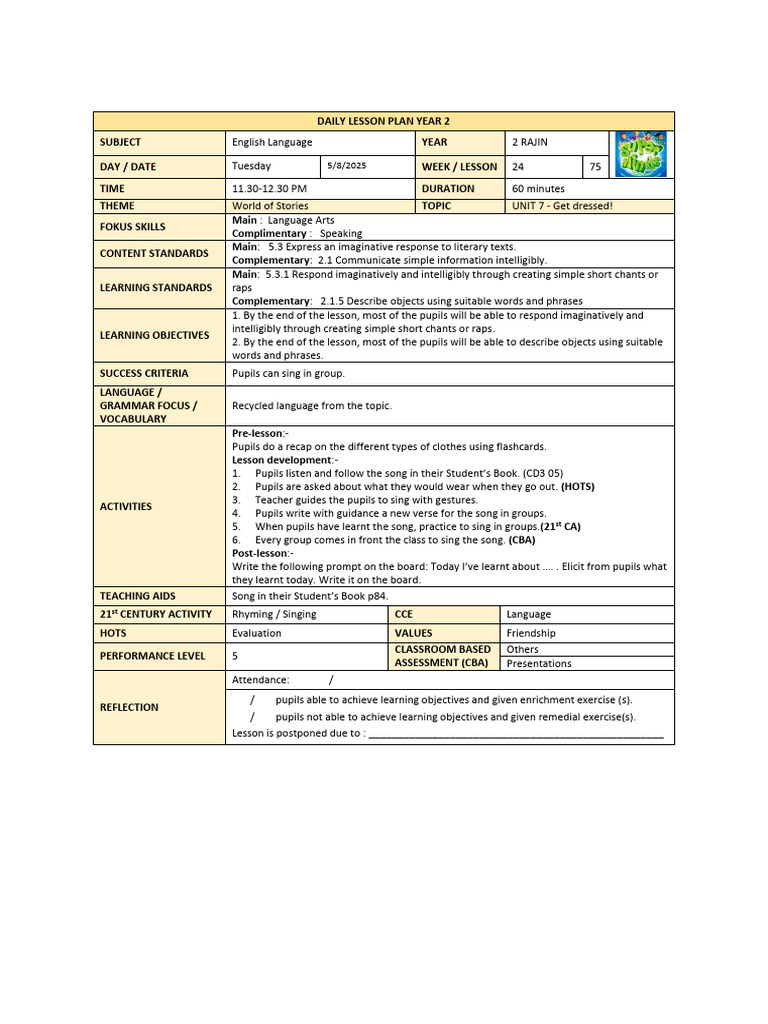 Daily Lesson Plan Year 2R | PDF | Lesson Plan | Teaching