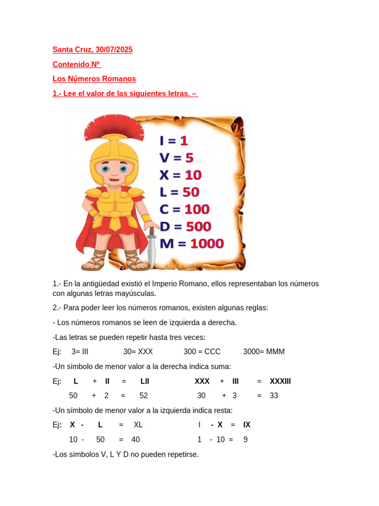 Contenido Los Numeros Romanos | PDF
