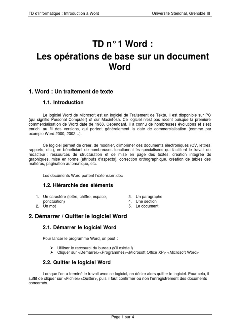 TD1 OperationsDocument | PDF | Microsoft Word | Technologie numérique
