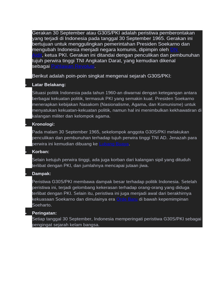 Sejarah Singkat G30sPKI | PDF