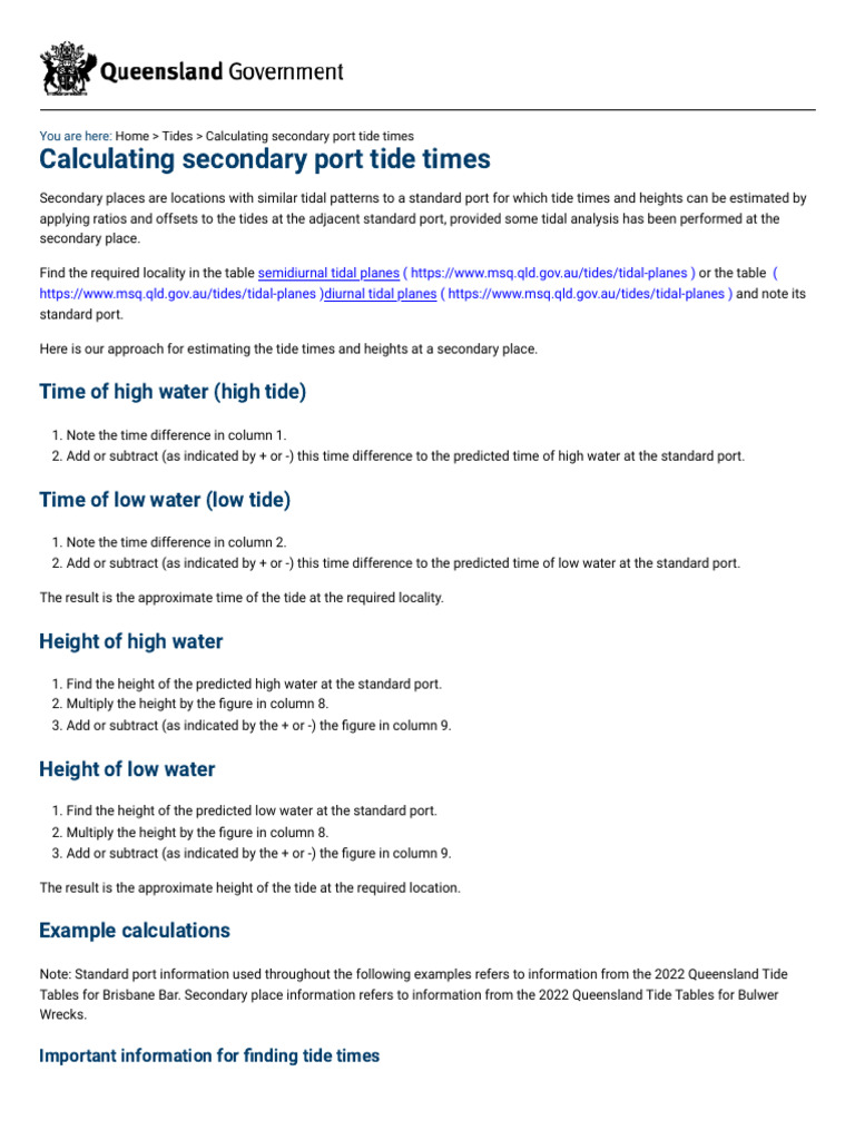 Secondary Port Tide Calculation Guide | PDF | Tide | Navigation