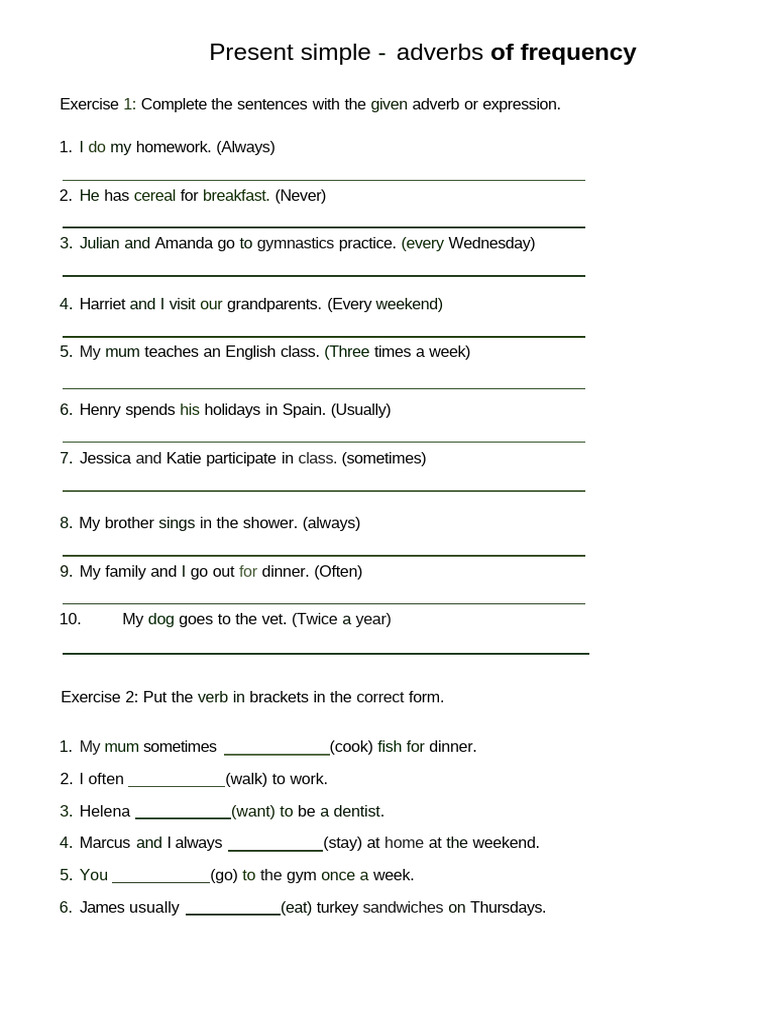 Adverbs of Frequency Exercises PDF | PDF