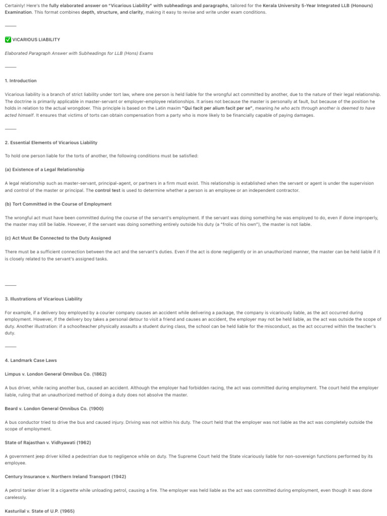 Vicarious Liability in Tort Law Explained | PDF | Legal Liability ...