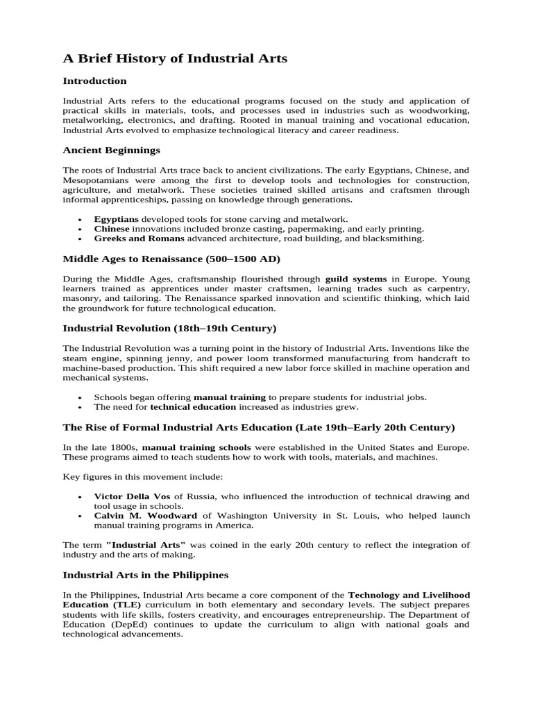 History and Evolution of Industrial Arts | PDF | Vocational Education ...