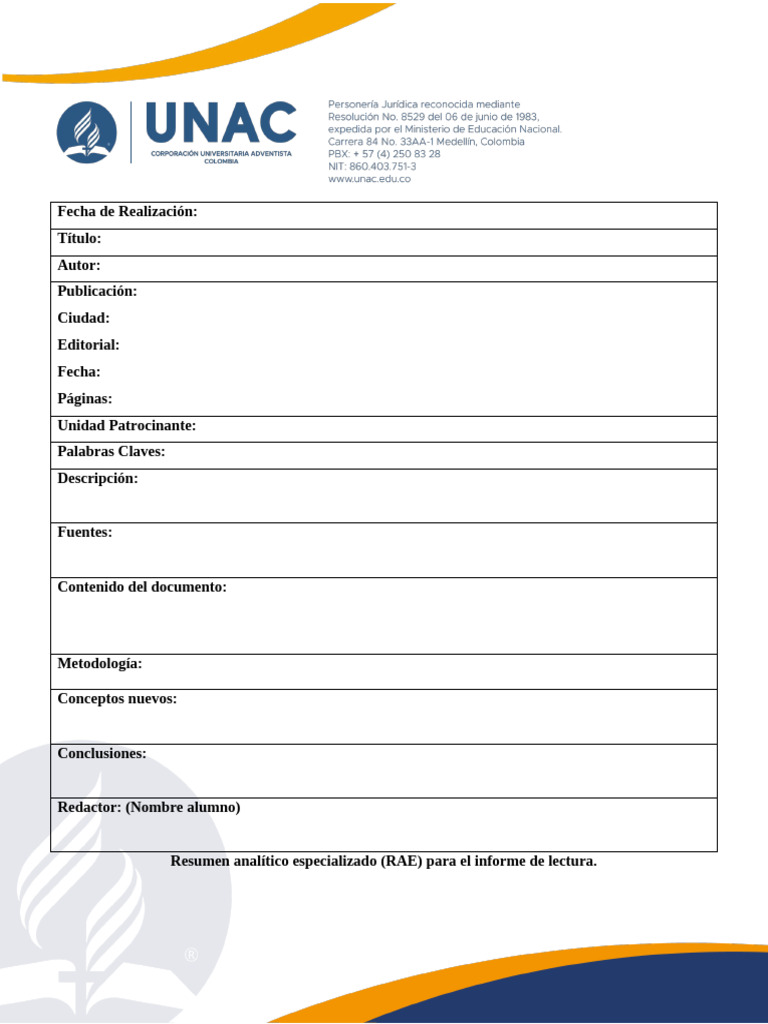 Plantilla Informe de Lectura RAE | PDF