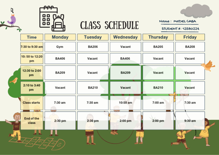 Cream Funny Class Schedule Print Template | PDF
