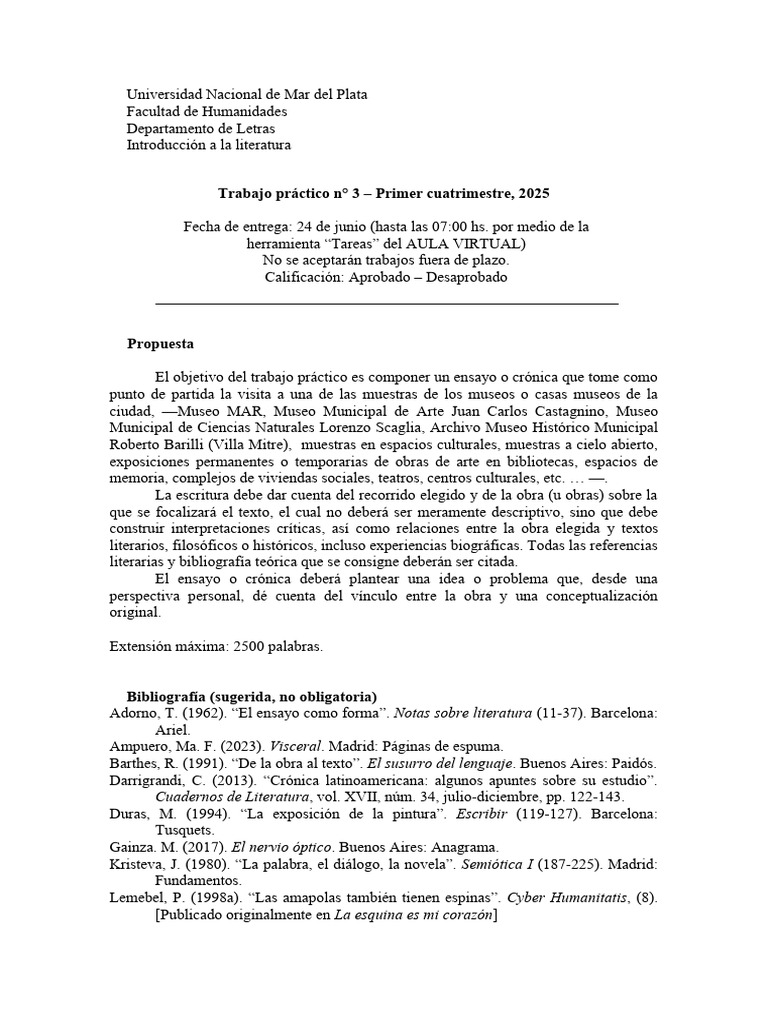 TP3 - Consigna - 2025 | PDF | Ensayos | Museo