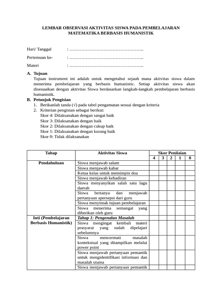Lembar Observasi Aktivitas Siswa | PDF