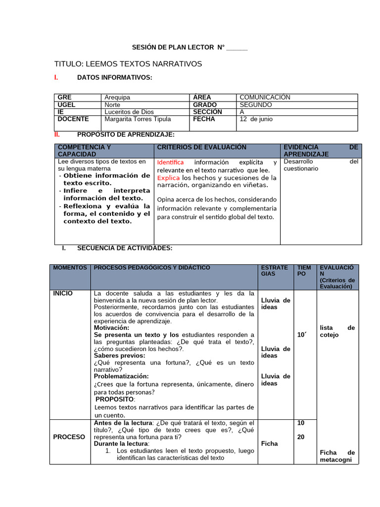 Sesión de Plan Lector #2 - 2° Sec - Ii Bim. | PDF | Aprendizaje | Modificación de comportamiento