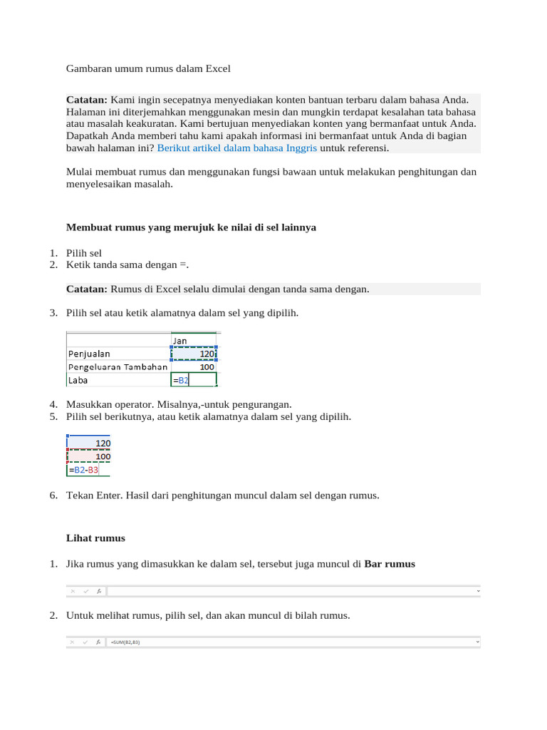 Gambaran Umum Rumus Dalam Excel | PDF