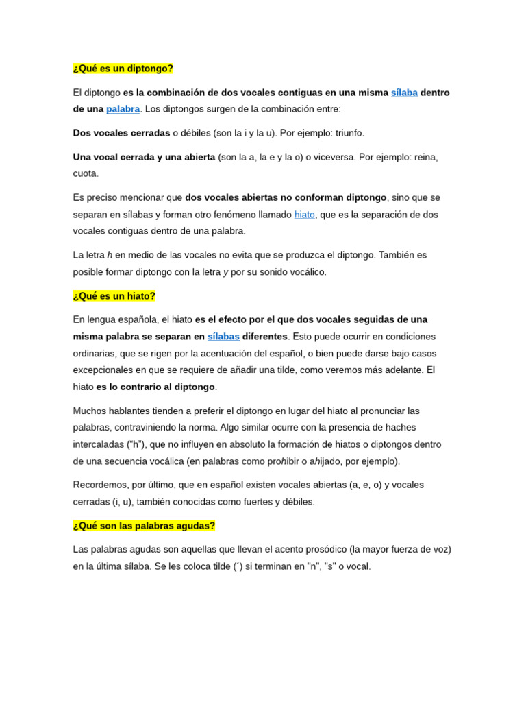 Definición de Diptongo en Español | PDF | Sílaba | Vocal