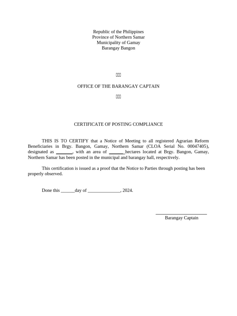 Certificate of Posting Compliance 186 Has | PDF