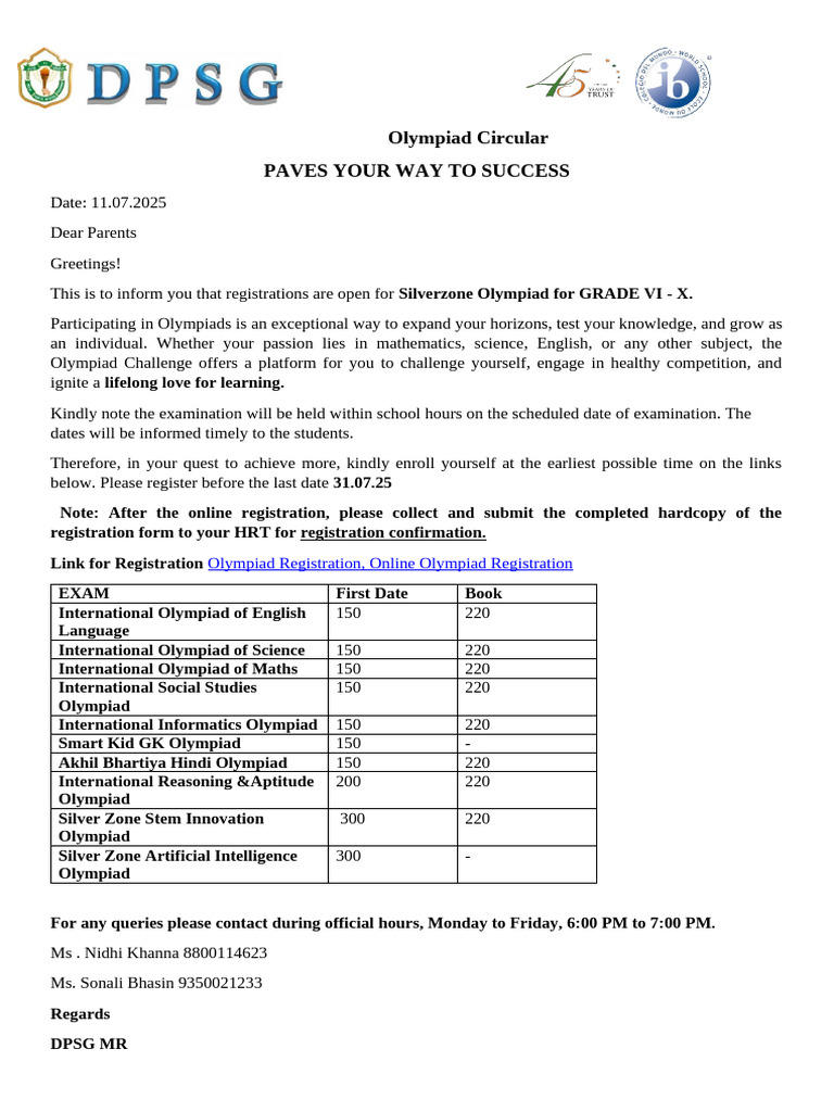 Silverzone Olympiad Registration Open | PDF